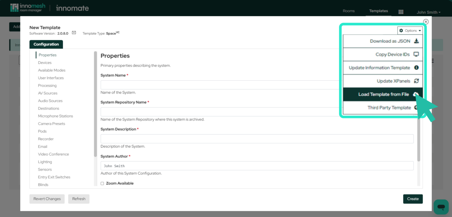 Loading A Space Vc Template From A Json File Innomesh Documentation